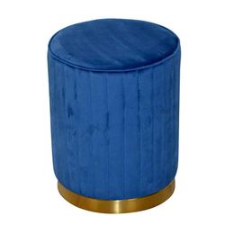 Pharao24.de Retro Samt Sitzhocker in Blau und Goldfarben 35 cm breit