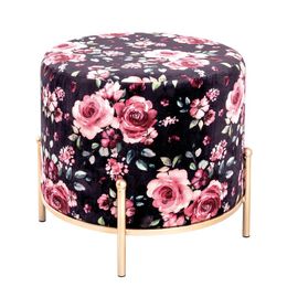 Pharao24.de Sitzhocker in Schwarz und Bunt Samt mit Rosen Motiv