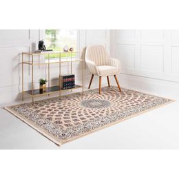 Pharao24.de Rechteckiger Kurzflor Teppich mit orientalischem Muster Cremefarben