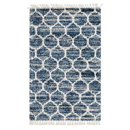 Pharao24.de Blauer Teppich aus Hochflor modernen Skandi Design