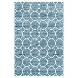 Pharao24.de Moderner Muster Teppich in Blau und Cremefarben Kurzflor