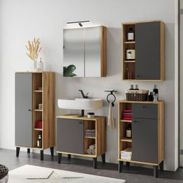 Pharao24.de Badm&ouml;bel Set Badezimmerset mit LED Beleuchtung in modernem Design (f&uuml;nfteilig)