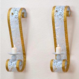 Pharao24.de Wandhalter f&uuml;r Kerzen Wei&szlig; Gold (2er Set)