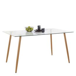 Pharao24.de Glas Esszimmertisch mit 4-Fu&szlig;gestell in Eichefarben Skandi Design