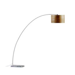 Pharao24.de Bogenlampe mit Furnier Schirm und Marmorplatte Skandi Design