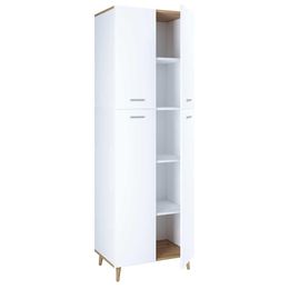 Pharao24.de W&auml;sche Hochschrank modern in Wei&szlig; Wildeiche Honigfarben