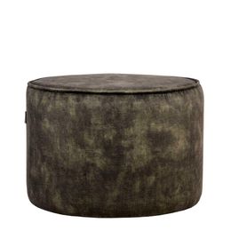 Pharao24.de Runder Sitzpouf in Dunkelgr&uuml;n Vintage Velours Bezug