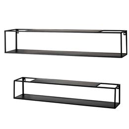 Pharao24.de Metall Wandregale in Schwarz Industry und Loft Stil (zweiteilig)
