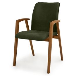 Pharao24.de Polsterstuhl Esszimmer Armlehner in Khaki mit Gestell aus Massivholz (2er Set)