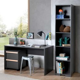 Pharao24.de Jugendzimmer Set in Anthrazit und Buche Rollcontainer (dreiteilig)