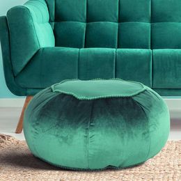 Pharao24.de Samt Sitzpouf in Gr&uuml;n Boho Style