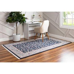 Pharao24.de Teppich Kurzflor im orientalischen Stil Dunkelblau und Cremefarben