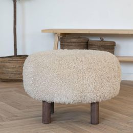 Pharao24.de Hocker Polsterhocker in Beige mit Fu&szlig;gestell aus Holz