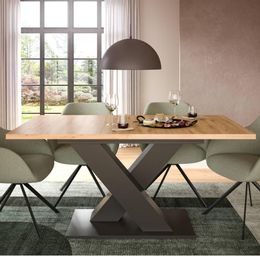 Pharao24.de Esszimmer Tisch Ausziehtisch mit X Gestell in Wildeichefarben & Grau