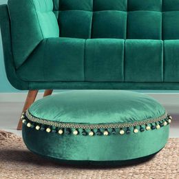 Pharao24.de Samt Pouf in Gr&uuml;n Boho Style