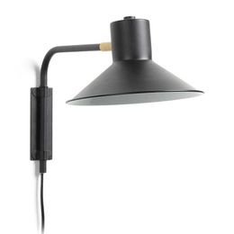 Pharao24.de Schwarze Wandleuchte mit Metallschirm 24 cm hoch - 36 cm tief
