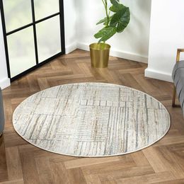 Pharao24.de Runder Teppich mit Muster in Creme und Hellgrau 120 cm Durchmesser