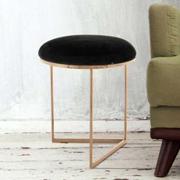 Pharao24.de Sitzhocker in Schwarz Samt Edelstahl B&uuml;gelgestell in Rosegold
