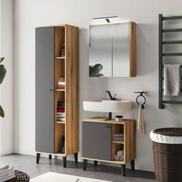 Pharao24.de Badm&ouml;belkomplettset Badezimmerm&ouml;bel Set 190 cm hoch mit Beleuchtung (dreiteilig)