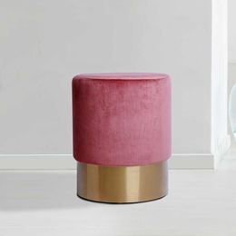 Pharao24.de Sitzhocker in Rosa Samt und Goldfarben Kunststoff rund