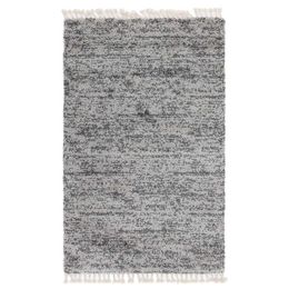 Pharao24.de Hochflor Teppiche mit Fransen in Grau Cremefarben