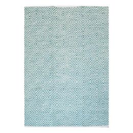 Pharao24.de Gewebter Teppich in Blau und Creme Wei&szlig; geometrisch gemustert