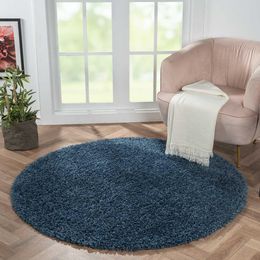 Pharao24.de Runder Shaggy Teppich in Dunkelblau modernes Design