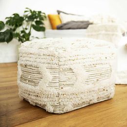 Pharao24.de Sitzpouf in Cremewei&szlig; Boho Style