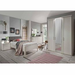 Pharao24.de Schlafzimmer Einrichtung in Wei&szlig; Bett mit Komforth&ouml;he (f&uuml;nfteilig)