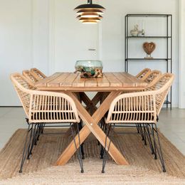 Pharao24.de Sitzgarnitur Teak Tisch 200x90 cm Kunstrattan St&uuml;hle (siebenteilig)