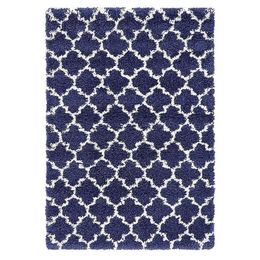 Pharao24.de Blauer Shaggy Teppich mit Kachelmuster Skandi Design
