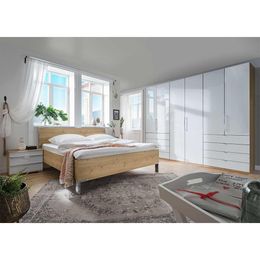 Pharao24.de Schlafzimmer in Wei&szlig; und Eiche Bianco modern (vierteilig)