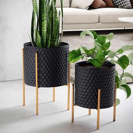Pharao24.de Blumenst&auml;nder &Uuml;bertopf in Schwarz und Goldfarben (zweiteilig)