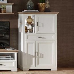 Pharao24.de Wohnzimmer Highboard in Wei&szlig; und Eichefarben LED Beleuchtung