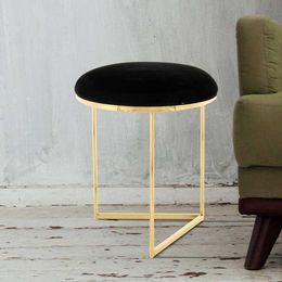 Pharao24.de Hocker in Schwarz Samt Goldfarben Edelstahl