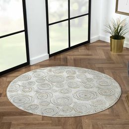 Pharao24.de Heller Teppich rund mit Ornament Muster 120 cm Durchmesser