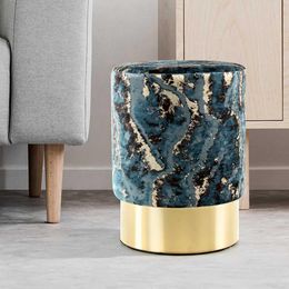 Pharao24.de Samt Sitzhocker in Dunkelblau Marmor Optik rund