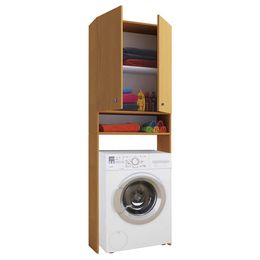 Pharao24.de Waschmaschinenschrank in Buchefarben 184 cm hoch - 27 cm tief