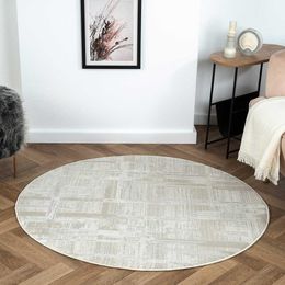 Pharao24.de 120 cm Teppich rund in Cremefarben und Beige Kurzflor