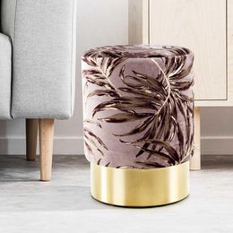 Pharao24.de Polsterhocker in Violett Samt Floralen Mustern