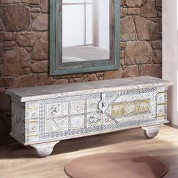 Pharao24.de Holztruhe Dekotruhe im orientalischen Stil mit flachem Deckel