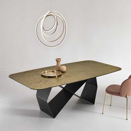 Pharao24.de Moderner Esszimmer Tisch mit Strukturglasplatte Wangen Gestell