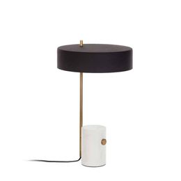 Pharao24.de Design Tischlampe in Schwarz und Messingfarben wei&szlig;em Marmorfu&szlig;