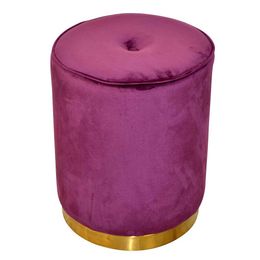 Pharao24.de Runder Samt Sitzpouf in Bordeaux und Goldfarben 43 cm hoch