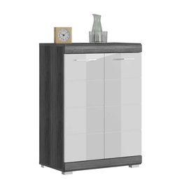 Pharao24.de Kommode mit Hochglanzfront in Grau und Wei&szlig; 85 cm hoch