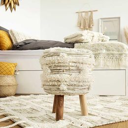Pharao24.de Sitzhocker in Cremewei&szlig; Boho Style