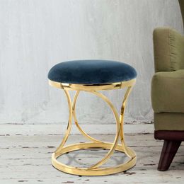 Pharao24.de Samt Hocker in Blau Ringgestell in Goldfarben