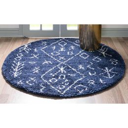 Pharao24.de Wohnzimmerteppich Langflor in Blau und Creme Ethno Muster
