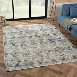 Pharao24.de Pflegeleichter Teppich 170x240 cm in Blau - Cremefarben Kurzflor