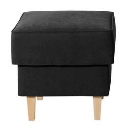 Pharao24.de Hocker Velour Schwarz in quadratischer Form Vierfu&szlig;gestell aus Holz